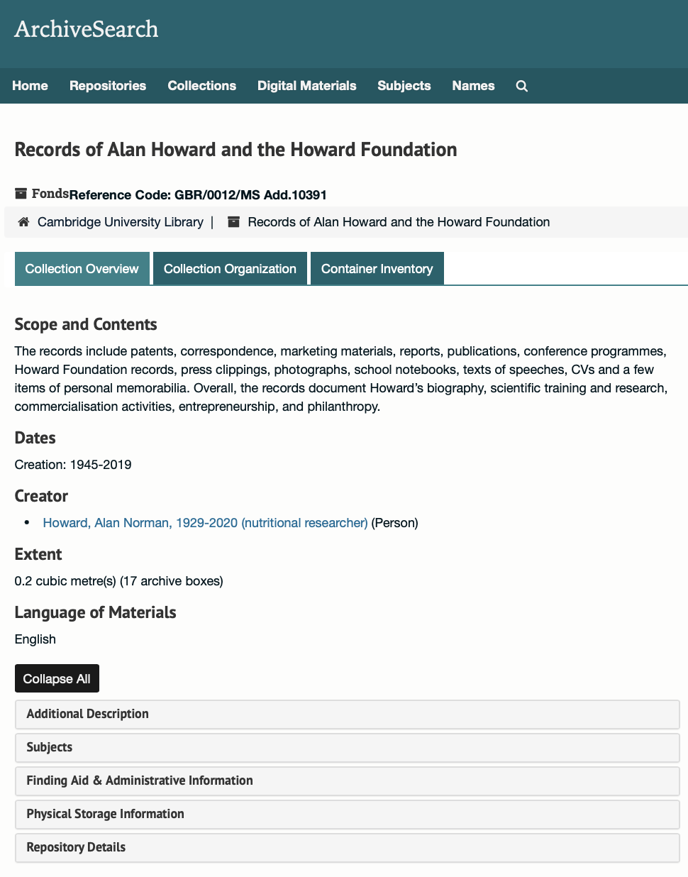 Archived Records of Alan Howard’s Life and Work (1929-2020)